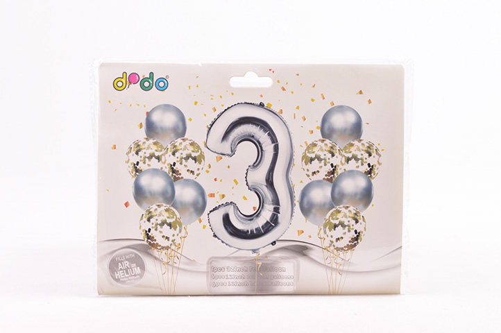 COTILLON: BOUQUET 13 GLOBOS NRO 3 PLATEADO 32" (HH2)