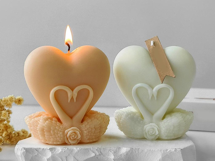 Moldes para SAN VALENTIN: MOLDE SILICONA CORAZON c/ 2 CISNES (BM4218) (CNA)