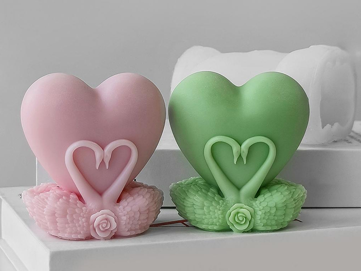 Moldes para SAN VALENTIN: MOLDE SILICONA CORAZON c/ 2 CISNES (BM4218) (CNA)