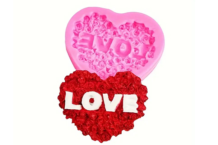 Moldes con corazones: MOLDE SILICONA CORAZON LOVE c/FLORES (13K7) (CS)