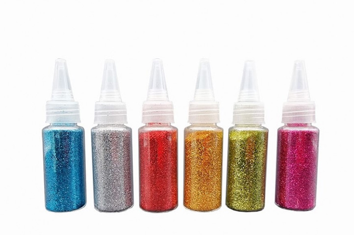 BELLEZA: SET 6 DISPENSER DOSIFICADOR GLITTER DE COLORES (050D20) (CS2)
